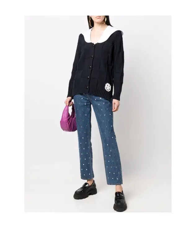 GANNI Sailor Collar Intarsia-knit Cardigan
