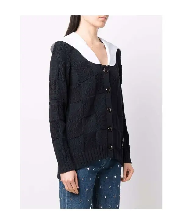 GANNI Sailor Collar Intarsia-knit Cardigan