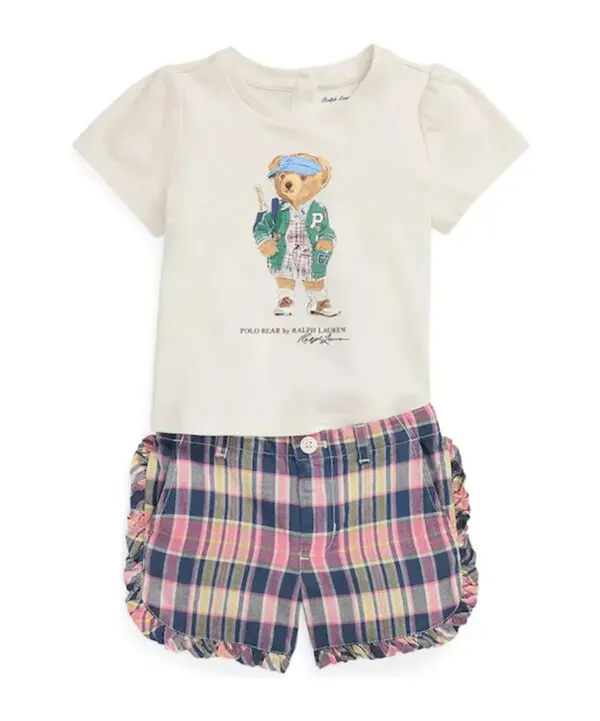 Polo Ralph Lauren Polo Bear Ruffled T-shirt And Shorts Set - White