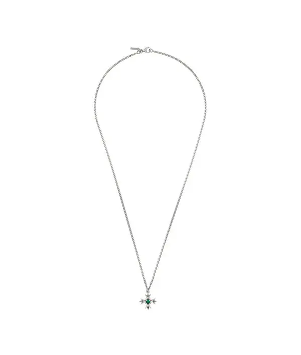 Emanuele Bicocchi Embellished Chain Link Necklace With Green Cubic Zirconia Pendant