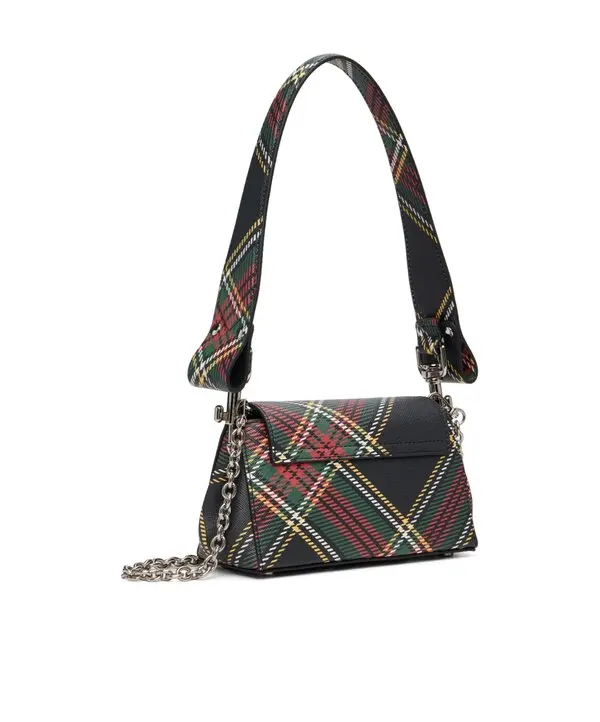 VIVIENNE WESTWOOD Mini Hazel Plaid-print Leather Shoulder Bag - Black
