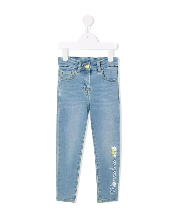 Monnalisa Logo Embroidered Slim-fit Jeans - Blue