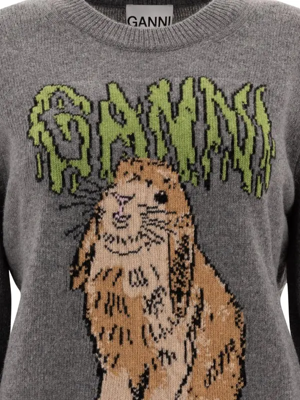 GANNI Crewneck Intarsia-knit Jumper