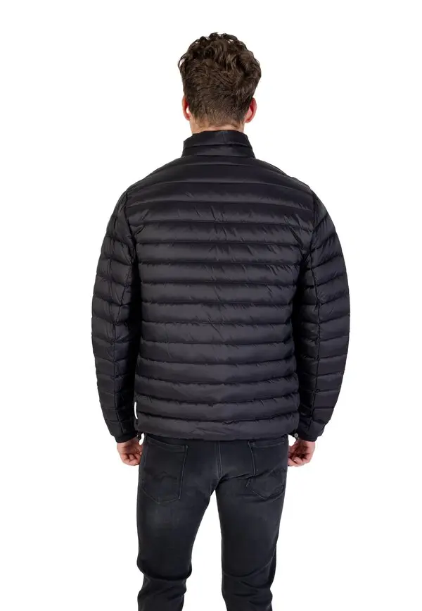 Armani Exchange Quilted Down Jacket With High Collar And Logo Detail - Black