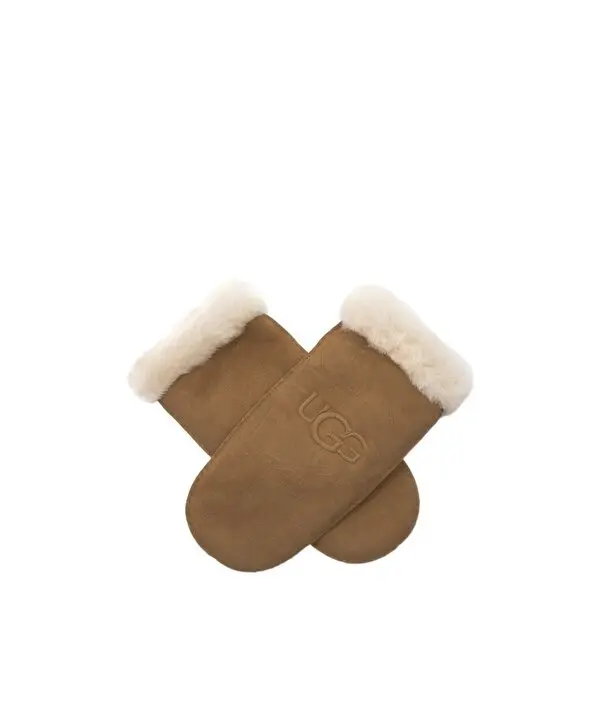 UGG Embroidered-logo Shearling Mittens - Maroon