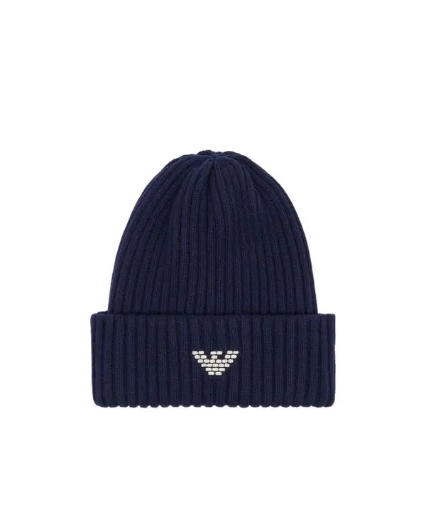 Emporio Armani Logo-embroidered Ribbed Beanie - Navy Blue