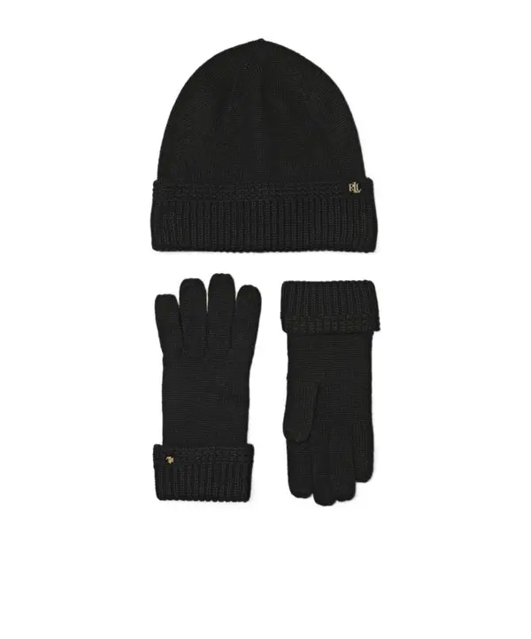 Ralph Lauren Cuffed Knit Hat And Gloves Set