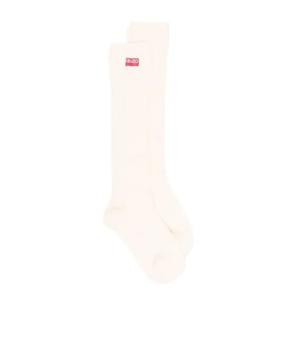 Kenzo Logo-patch Ribbed-knit Ankle Socks - White