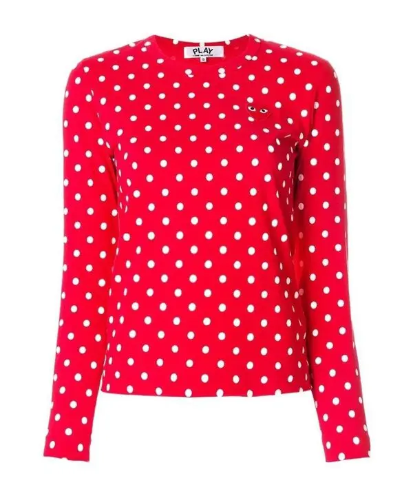 Play Comme Des Garcon Polka Dot Long Sleeve T-shirt - Red
