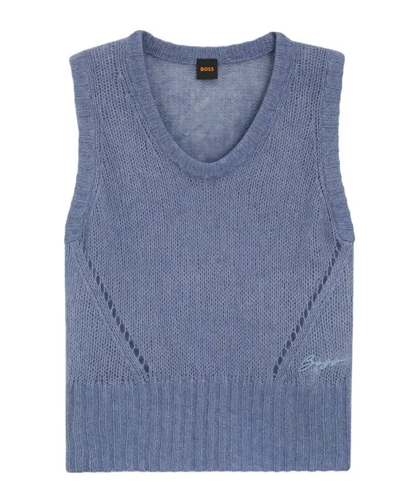Hugo Boss V-neck Ribbed Knit Vest - Blue