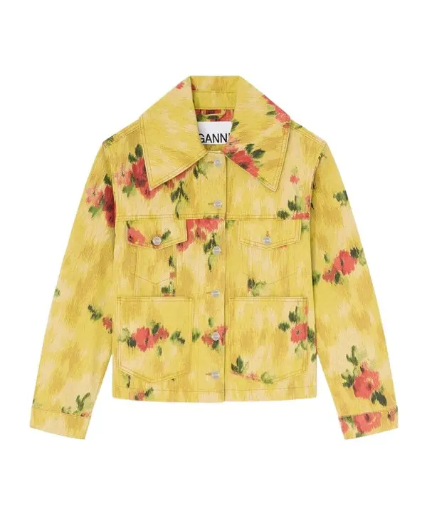 GANNI Floral Printed Denim Jacket - Yellow