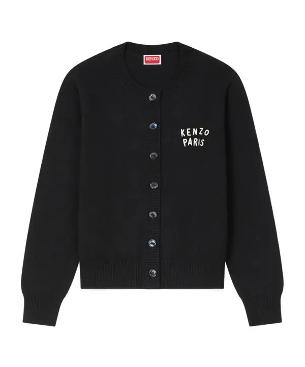 Kenzo Boke Heart' Cardigan In Cotton Wool - Black