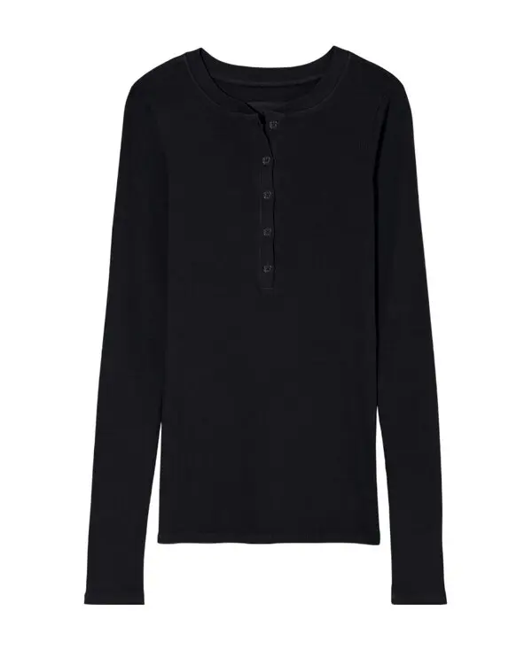 NILI LOTAN Long Sleeve Button Down Collar Jersey Top - Black