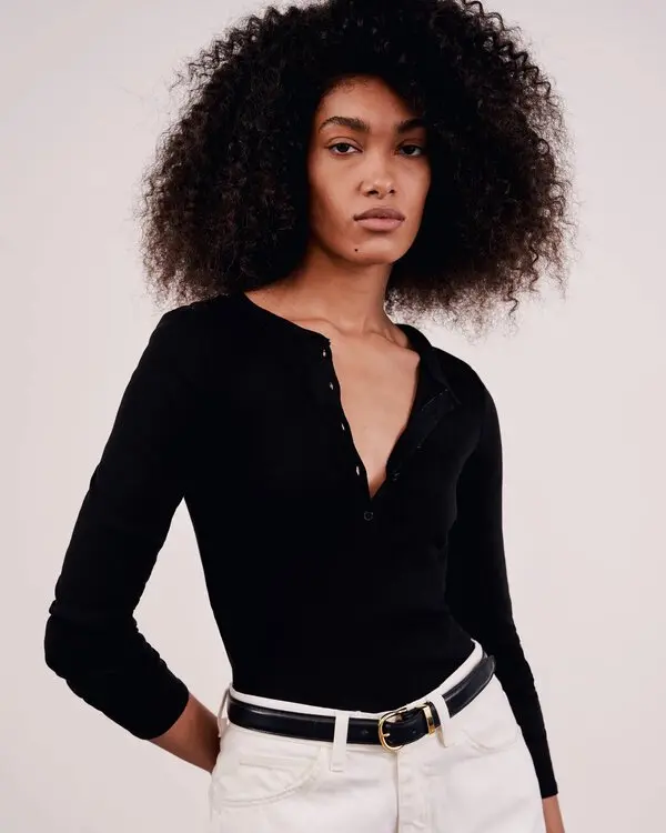 NILI LOTAN Long Sleeve Button Down Collar Jersey Top