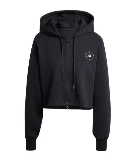 Adidas By Stella McCartney Cropped Zip-up Hoodie - Black