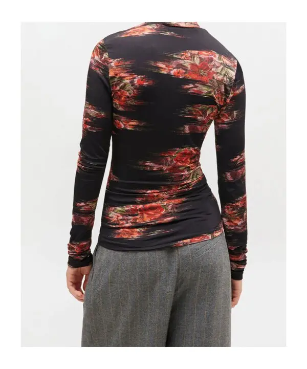 GANNI Floral Jersey Turtleneck Top
