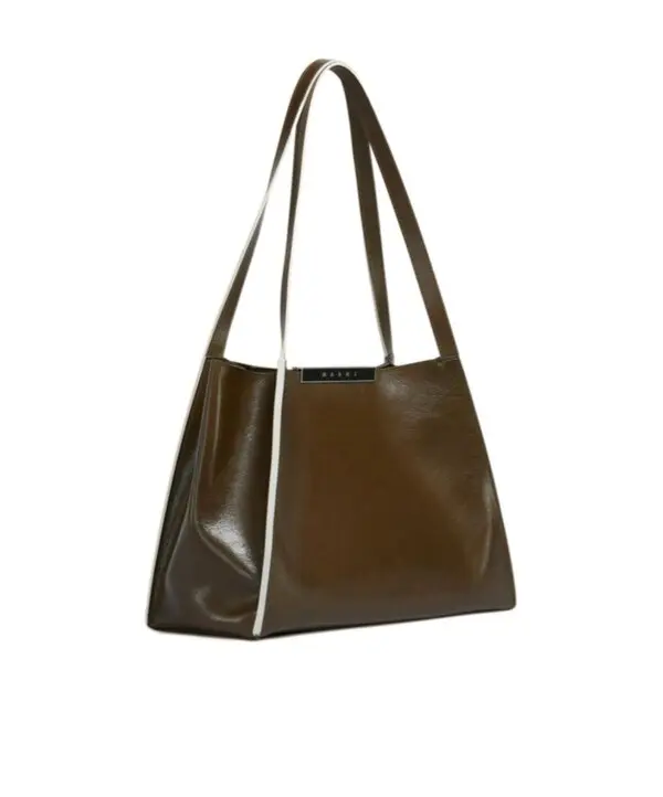 Marni Deep Green Leather Cresta E/w Small Tote Bag