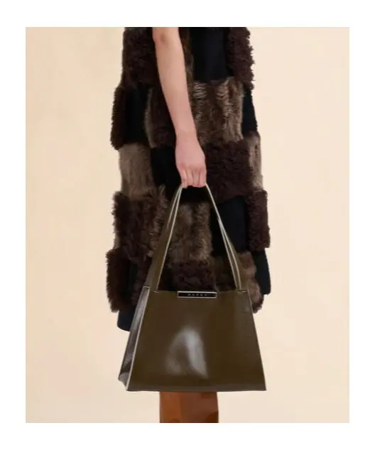 Marni Deep Green Leather Cresta E/w Small Tote Bag