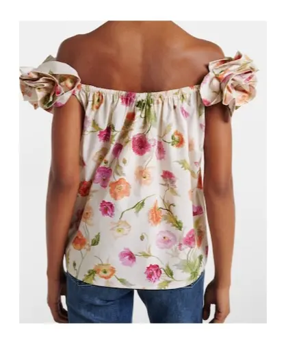 Carolina Herrera Floral-appliqué Off-shoulder Cotton-blend Top