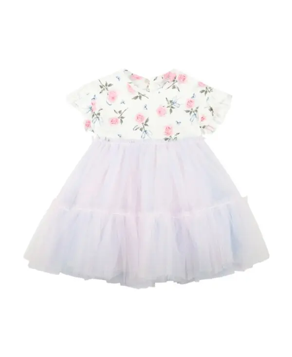 Monnalisa Floral Printed Short-sleeved Dress - White