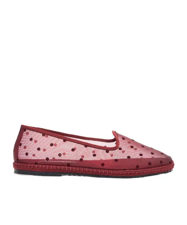 SCAROSSO Burgundy Polka Dot Mesh Ballet Flats