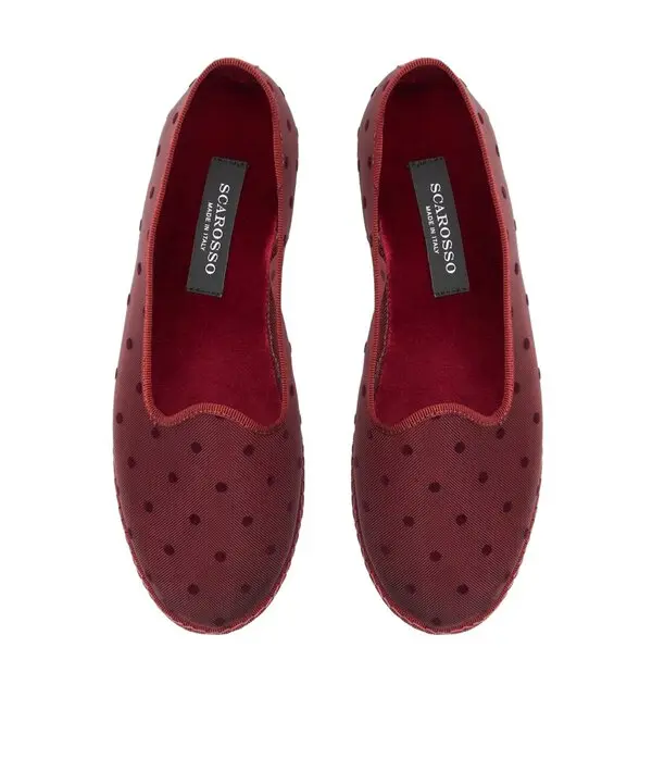 SCAROSSO Burgundy Polka Dot Mesh Ballet Flats