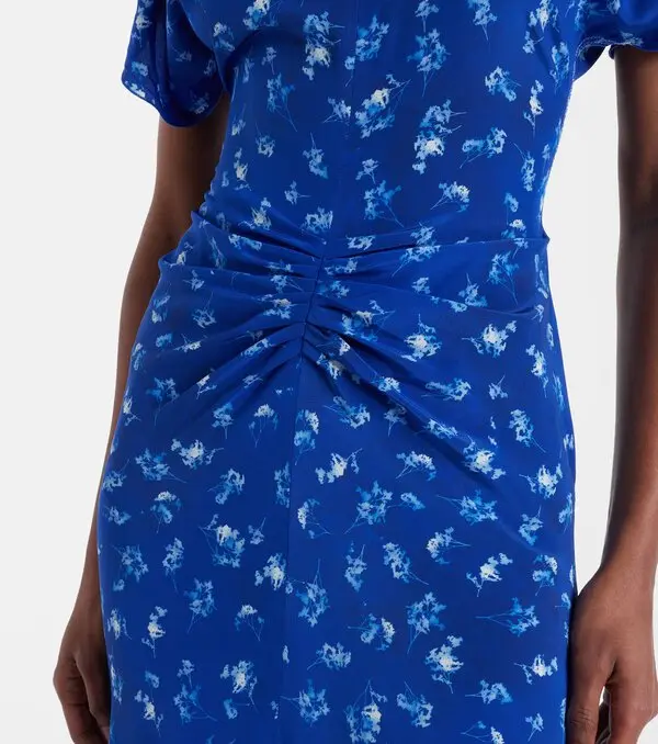 Victoria Beckham Bela Floral Gathered Silk Midi Dress - Blue