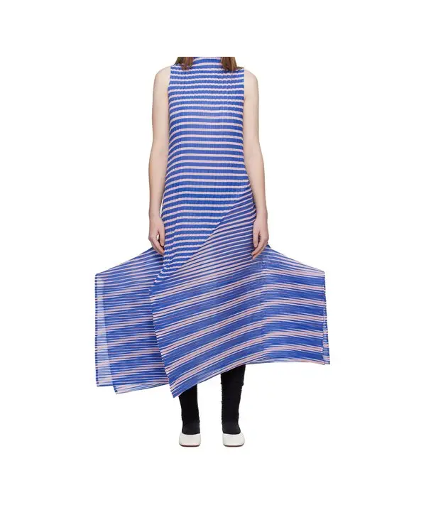 Issey Miyake Striped Sleeveless Dress - Blue