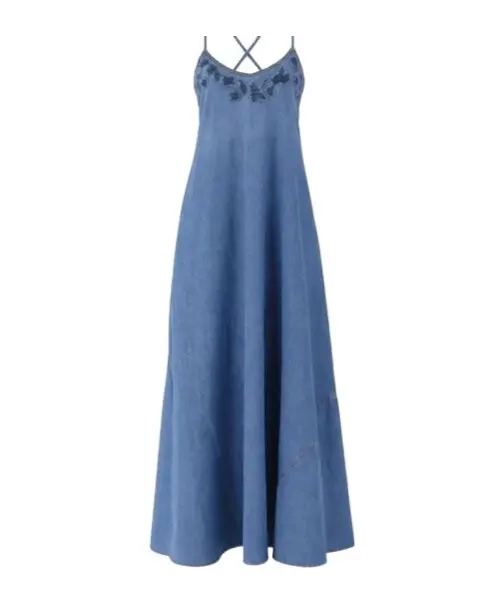 Ermanno Scervino Embroidered Denim Maxi Dress