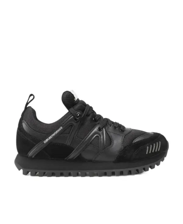 Emporio Armani Round Toe Lace-up Casual Shoes - Black