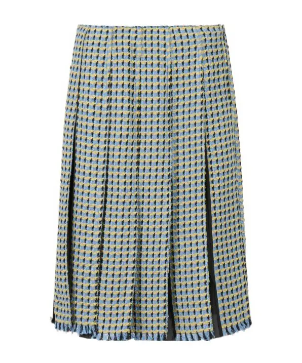 Marni Blue Cotton Tweed-effect Pleated Skirt