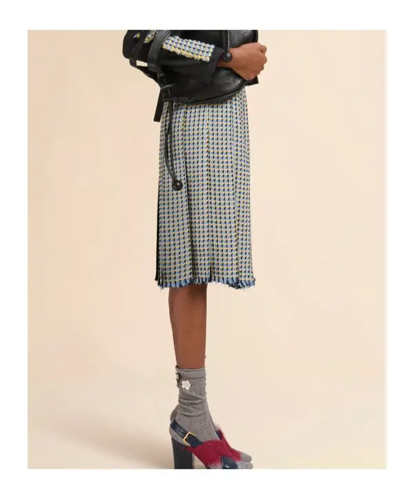 Marni Blue Cotton Tweed-effect Pleated Skirt