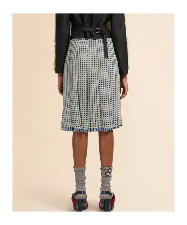 Marni Blue Cotton Tweed-effect Pleated Skirt