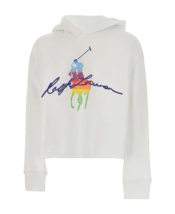 Polo Ralph Lauren Cropped Hoodie With Rainbow Logo - White
