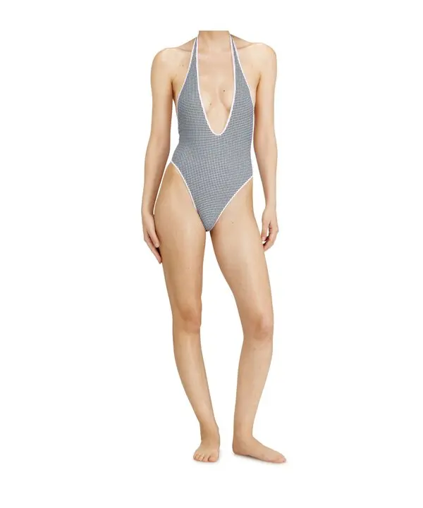 DIESEL® Allie-d-core Houndstooth Plunge Halterneck One-piece Swimsuit