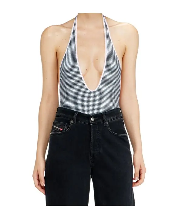 DIESEL® Allie-d-core Houndstooth Plunge Halterneck One-piece Swimsuit