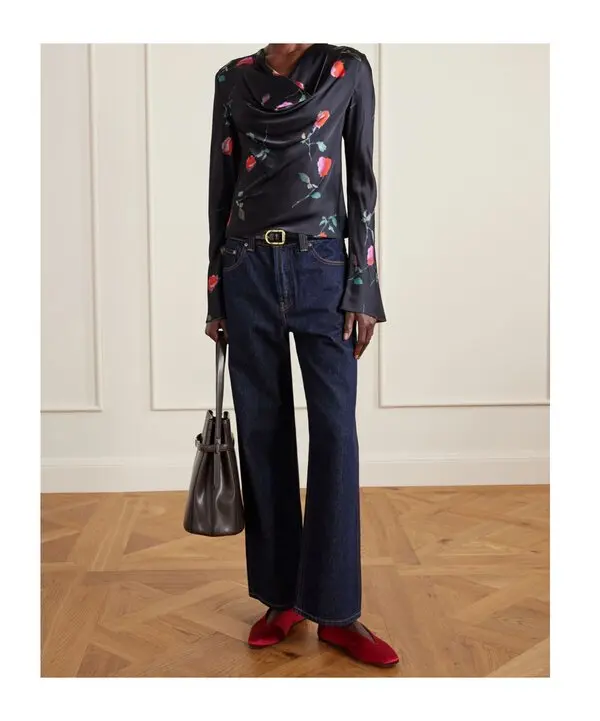 GANNI Floral Printed Satin Blouse