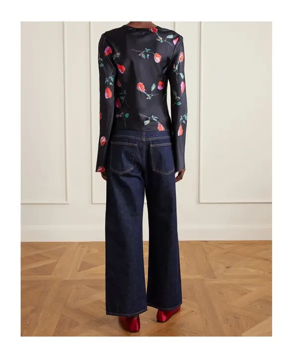 GANNI Floral Printed Satin Blouse