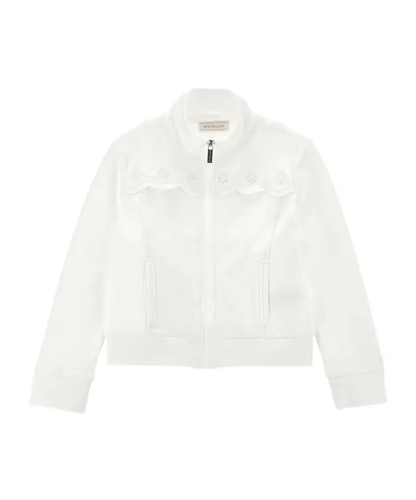 Monnalisa Floral Lace Detail Zip-up Sweatshirt - White