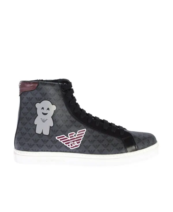 Emporio Armani Round Head Flat High-top Sneakers - Black