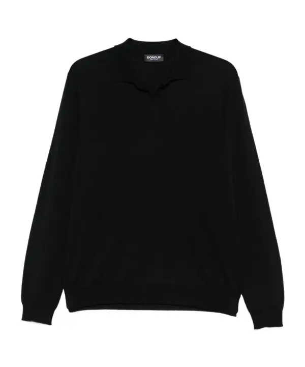 DONDUP Wool-cotton Blend Polo Neck Sweater - Black