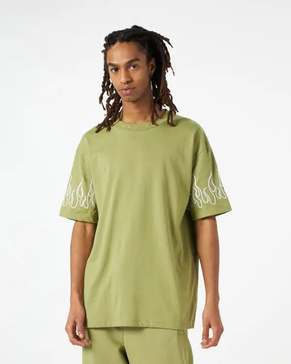 VISION OF SUPER Flame-embroidered Cotton T-shirt