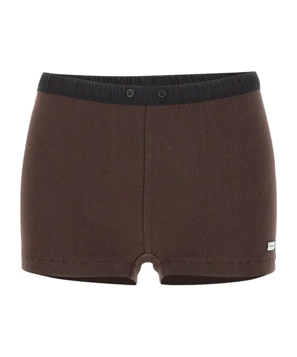 ENTIRE STUDIOS Ribbed Lounge Shorts With Button Detail - Brown