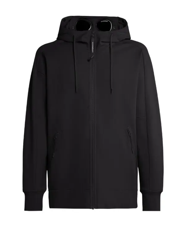 C.P. COMPANY Logo-printed Drawstring Zip-up Hoodie - Black