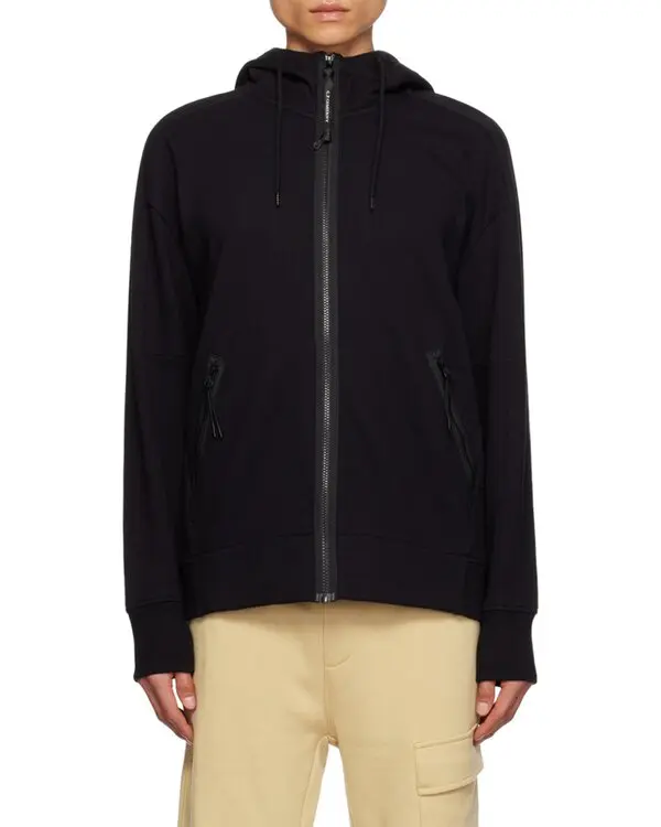 C.P. COMPANY Logo-printed Drawstring Zip-up Hoodie