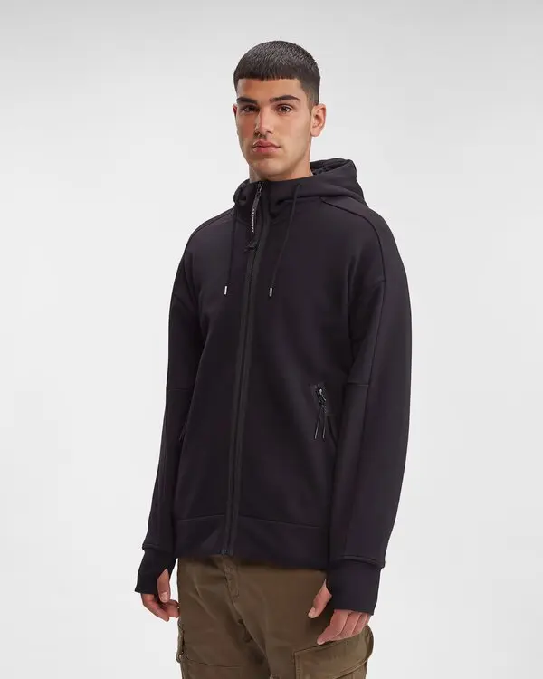 C.P. COMPANY Logo-printed Drawstring Zip-up Hoodie