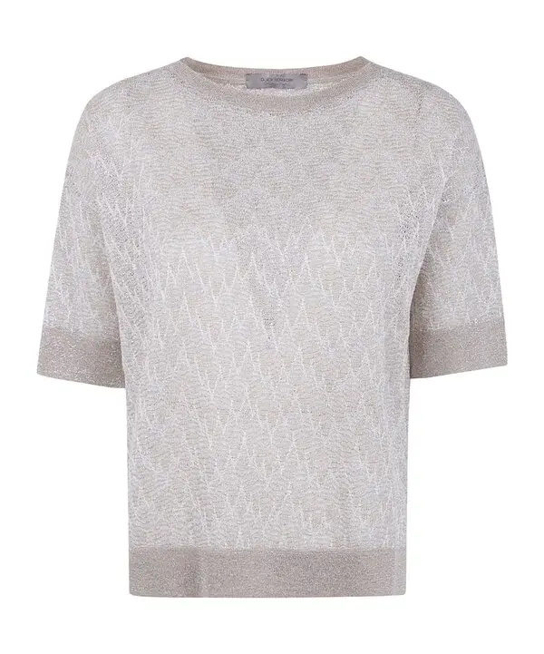 D.exterior Short Sleeve Round Neck Sweater - White