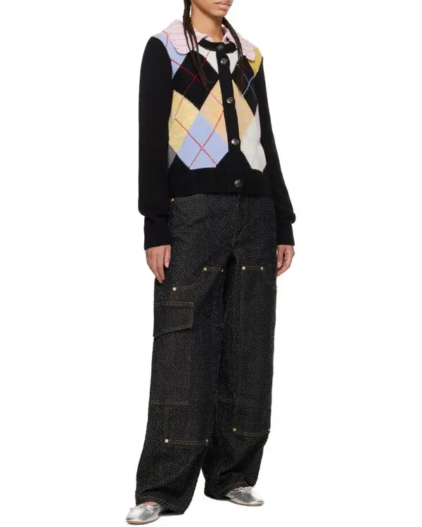 GANNI Argyle Crew Neck Cardigan
