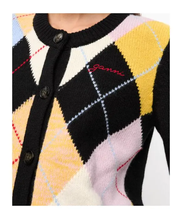 GANNI Argyle Crew Neck Cardigan