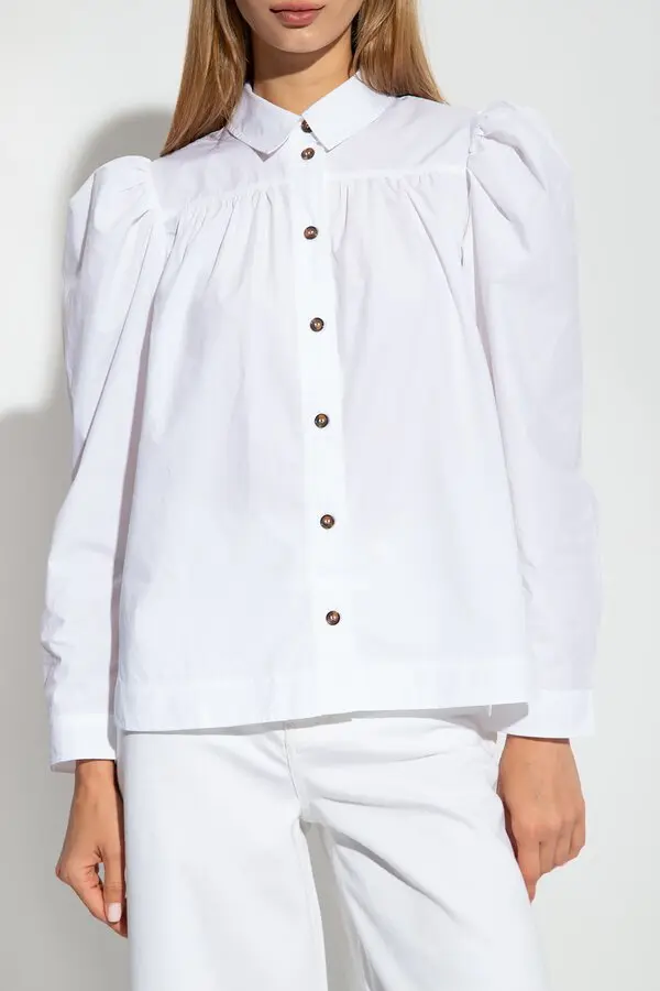 GANNI Puff-sleeved Poplin Shirt